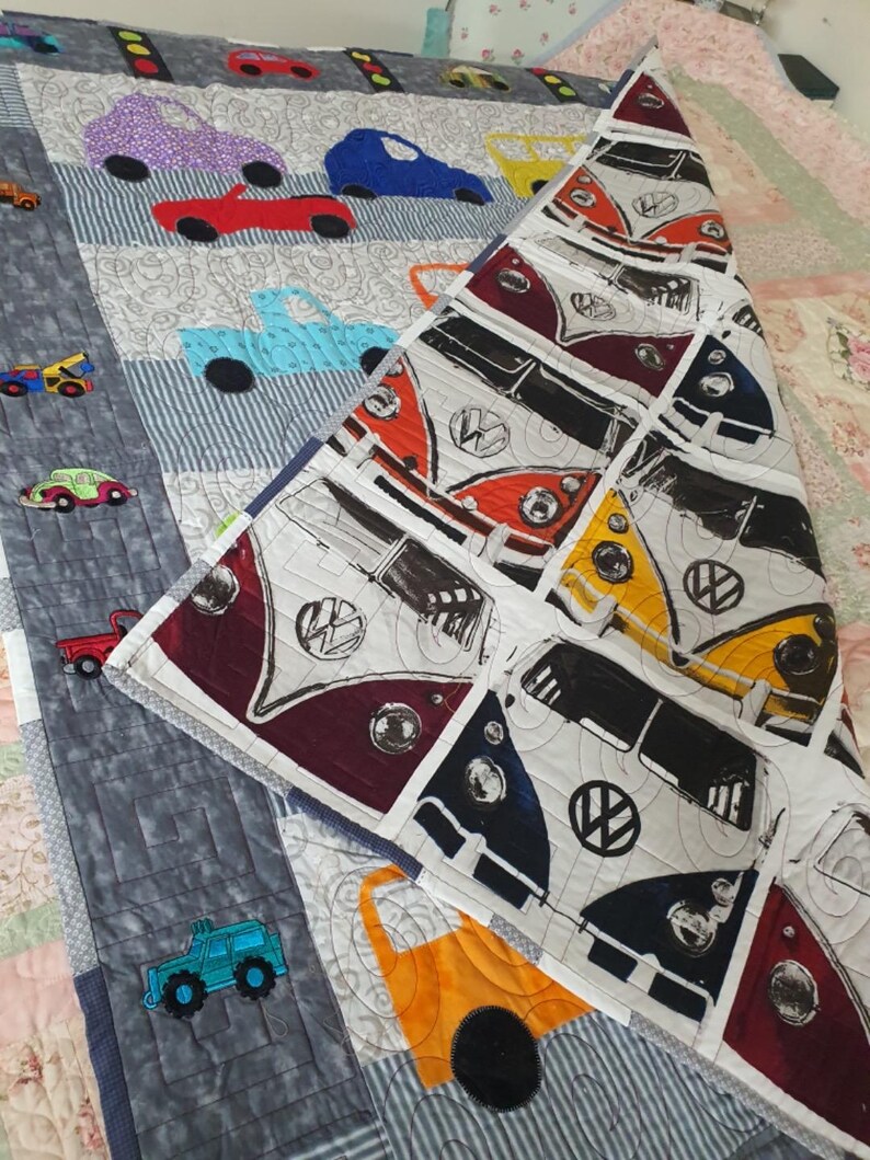 Handmade Reversible Cars VW Van Quilt | Unique Transport Themed ...