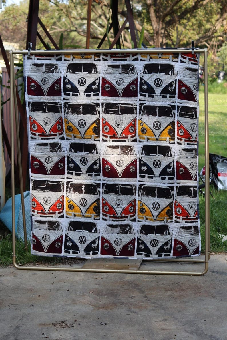 Handmade Reversible Cars VW Van Quilt | Unique Transport Themed ...