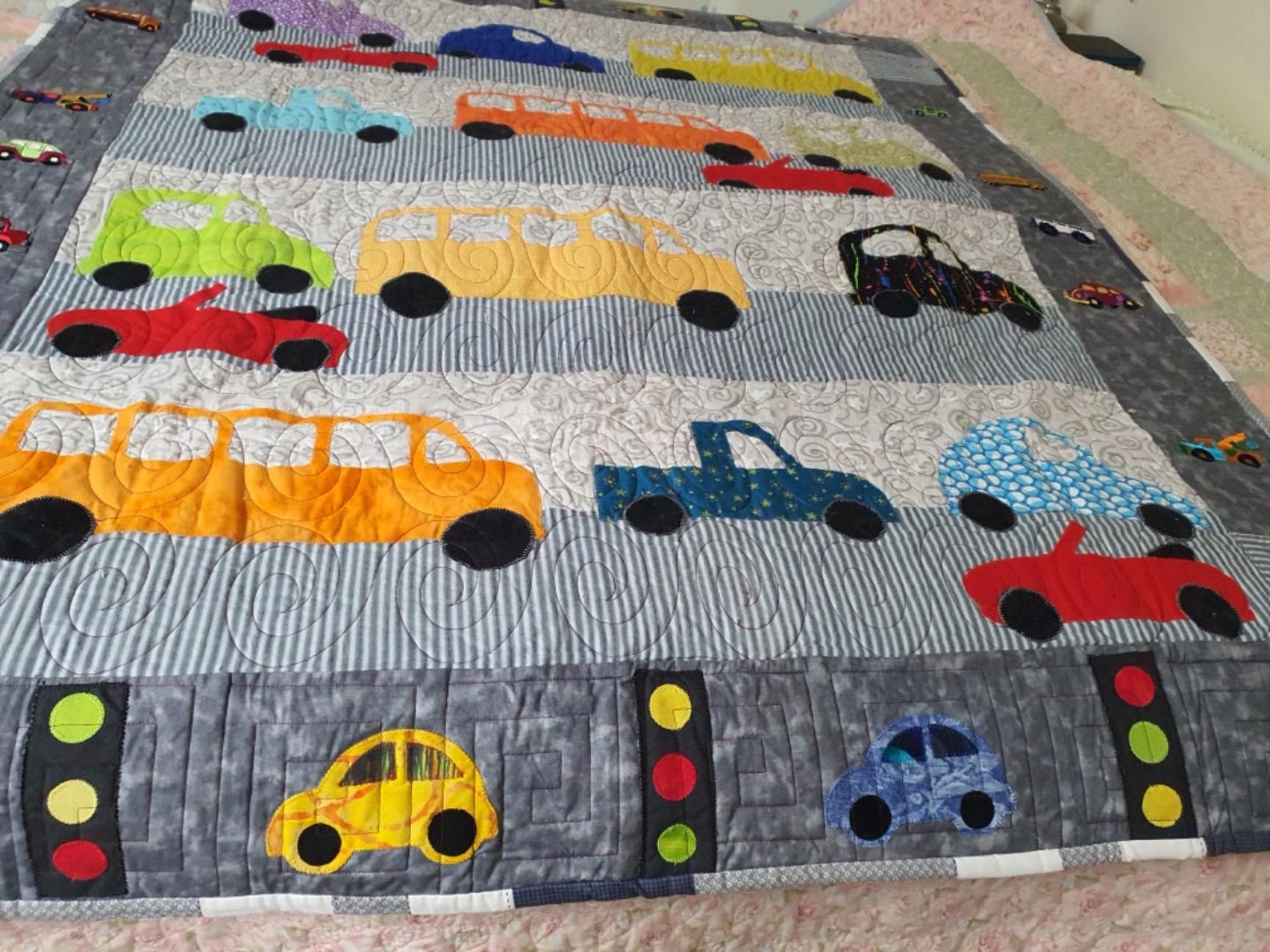 Handmade Reversible Cars VW Van Quilt | Unique Transport Themed Patchwork Blanket - Etsy