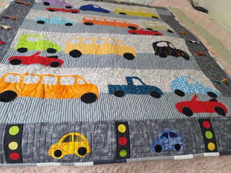 Handmade Reversible Cars VW Van Quilt | Unique Transport Themed ...