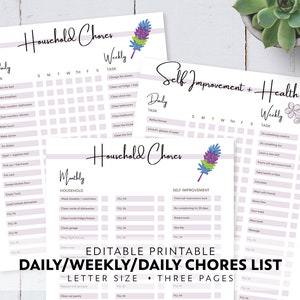 Editable Printable Daily Weekly Monthly Household Chore Cleaning ...