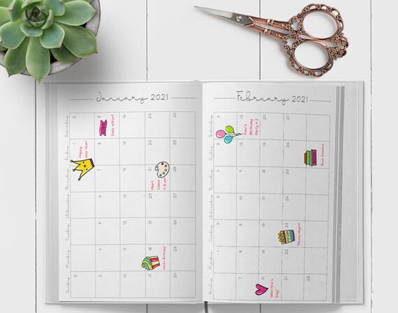 2020 2021 Monthly Calendar / A5 / Printable / INSTANT | Etsy