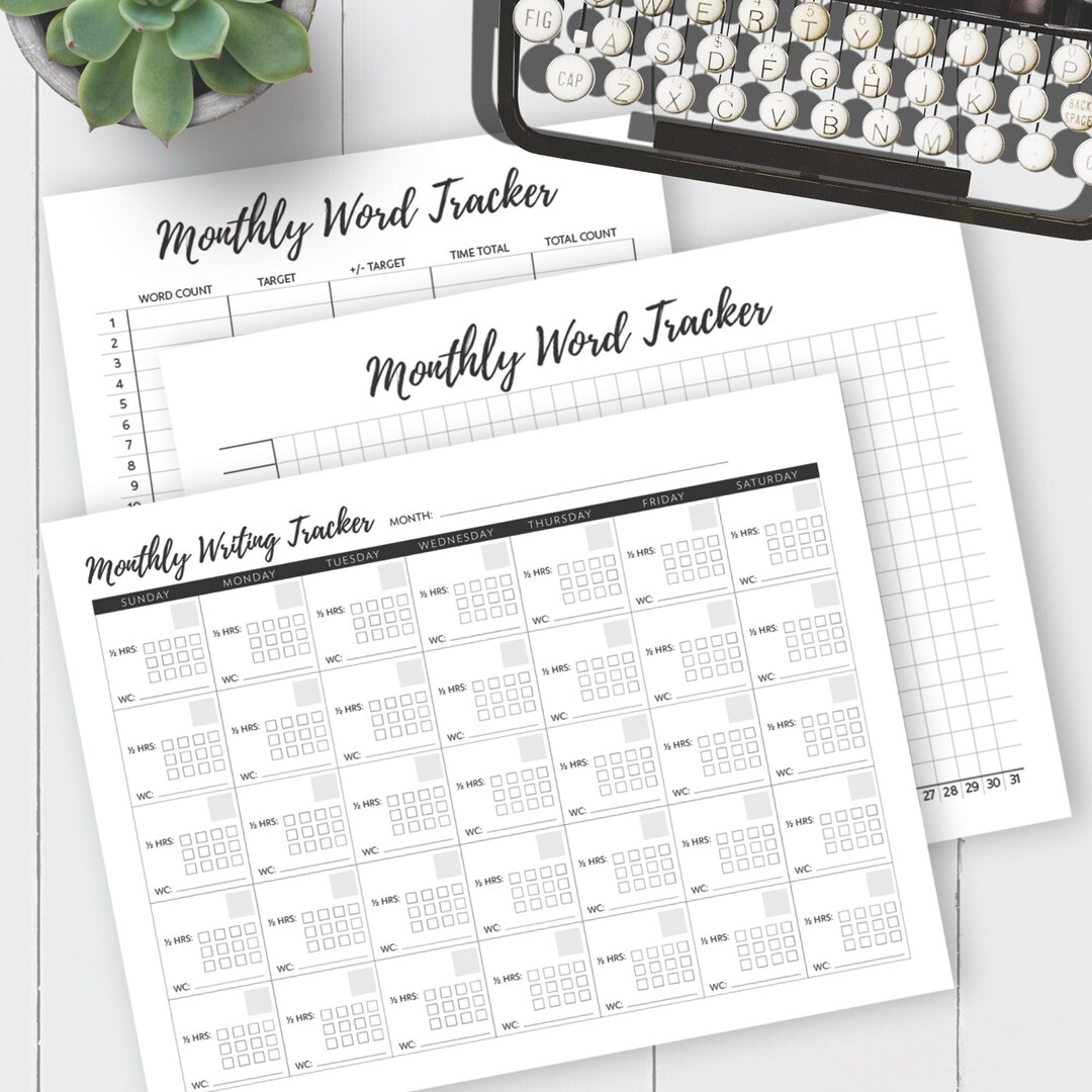 Monthly Word Count / Writing Tracker for Writers / Letter / Printable ...