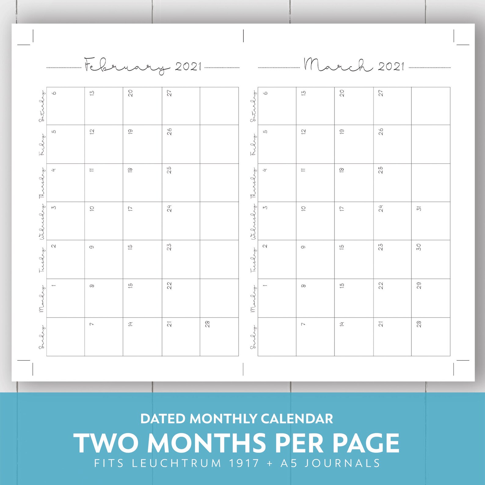 2020 2021 Monthly Calendar / A5 / Printable / INSTANT | Etsy