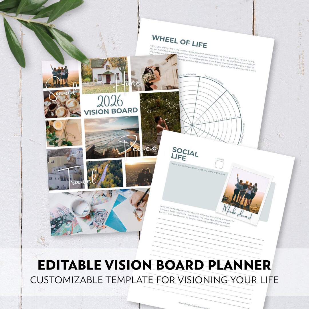 Editable Vision Board Planner | Printable Canva PDF Letter Sized ...