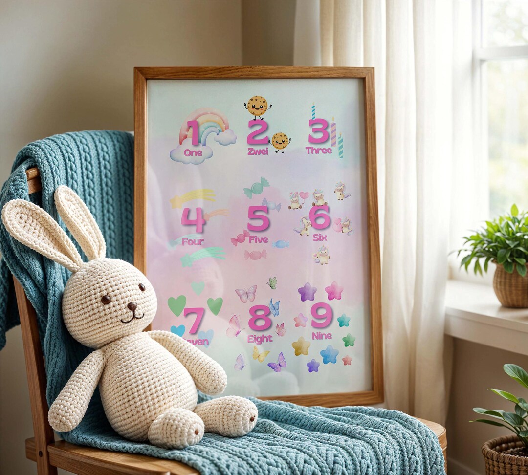 Unicorn Numbers Poster for Kids: Learn to Count 1–9 in German and ...