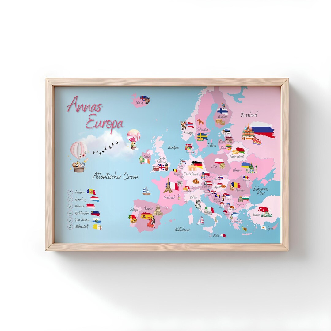 Digital Europe Map for Kids With Flags | Educational Poster for Nursery ...