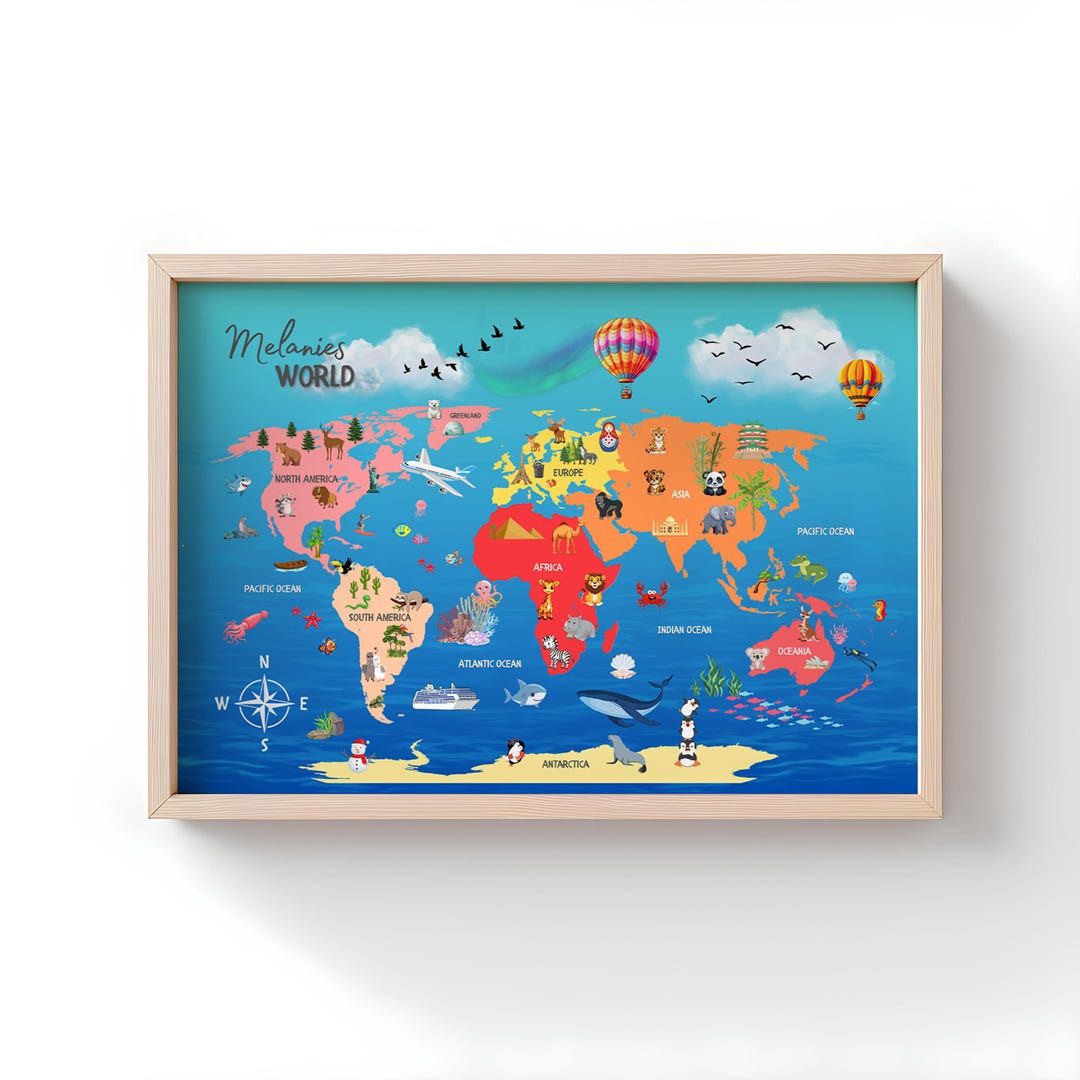 Educational Playroom Wall Art: World Map Wall Art for Kids | Nursery ...
