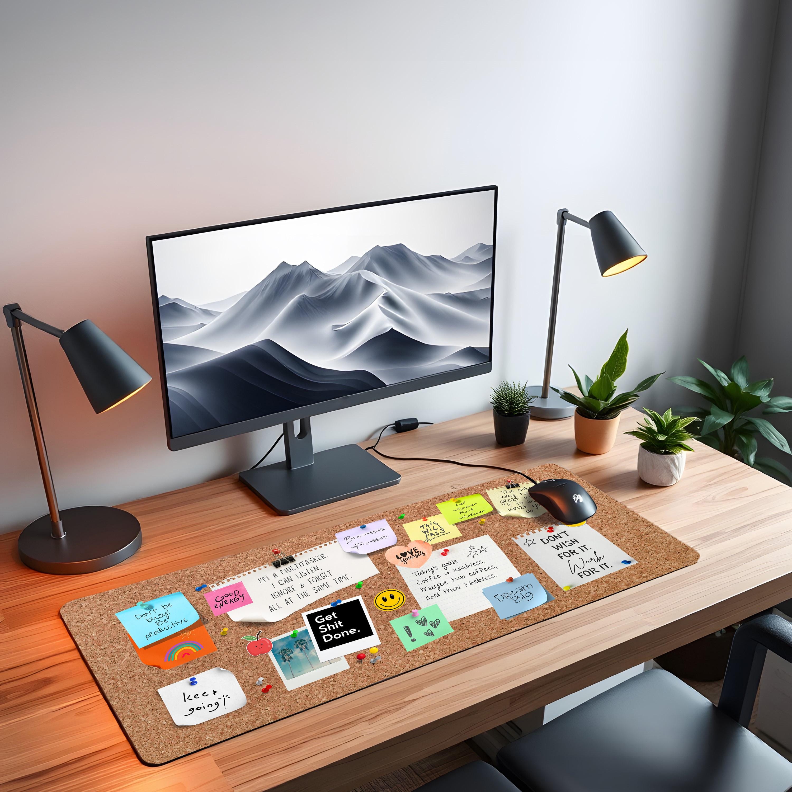 Corkboard Style Desk Mat – Motivational Quotes & Sticky Note Design ...