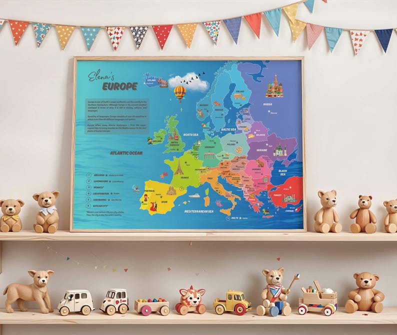 Personalized XXL Map of Europe for Kids With Capitals: Educational ...