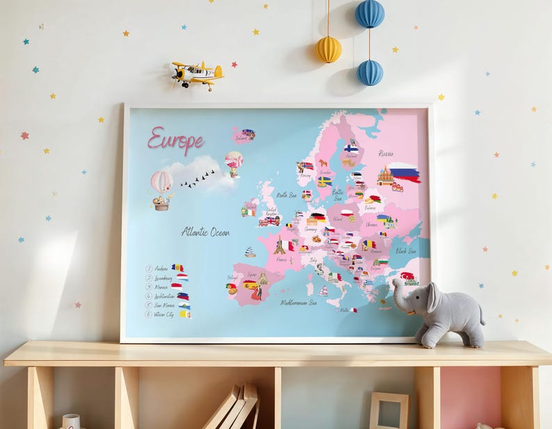 Digital Europe Map for Kids With Flags | Educational Poster for Nursery ...