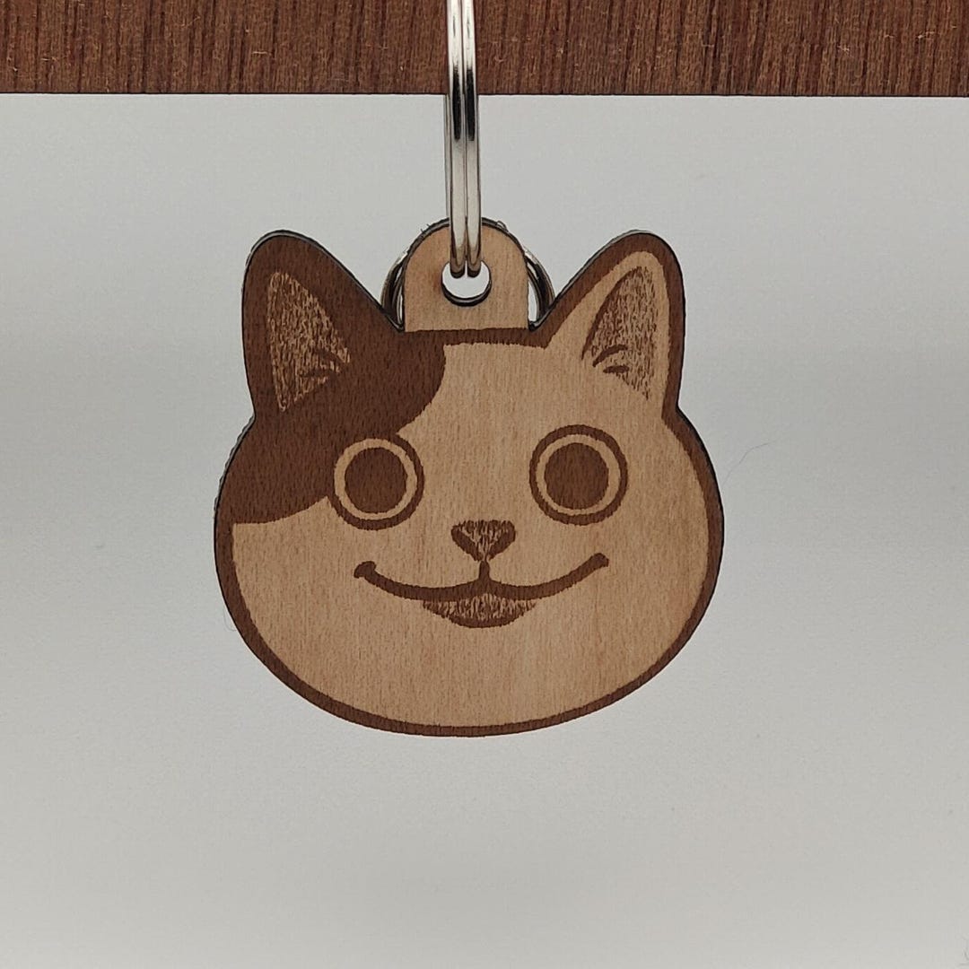 Polite Cat Meme Keychain: Black Acrylic & Birch Wood Charm - Etsy