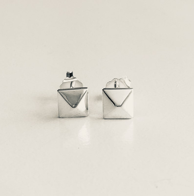 Pyramid Stud Earrings in Sterling Silver - Etsy