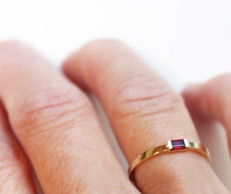 Ruby Baguette Stacking Ring 14K Yellow Gold - Etsy