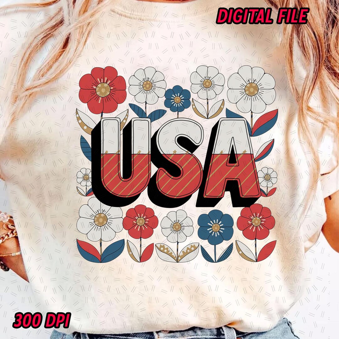 Retro America Png, 4th of July PNG, Boho Floral Fourth of July Png ...