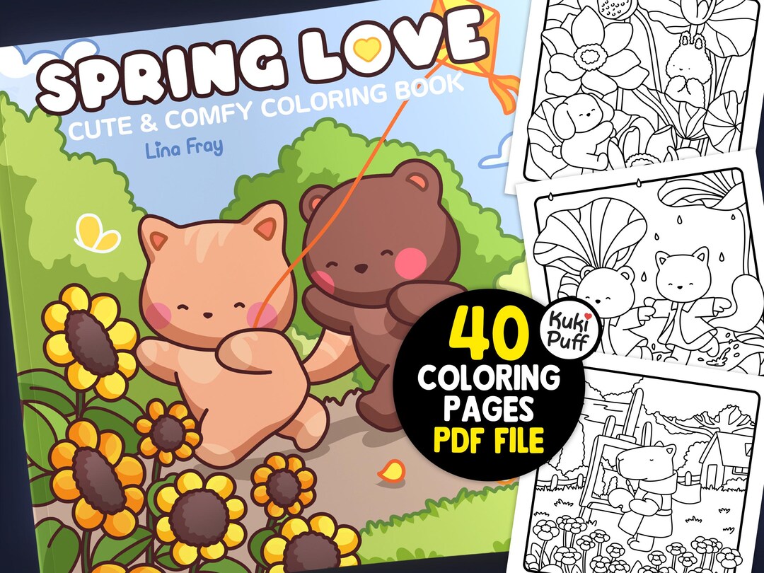 Spring Love: Coloring Book Cute Animals in Cozy Spring Scenes by Lina ...