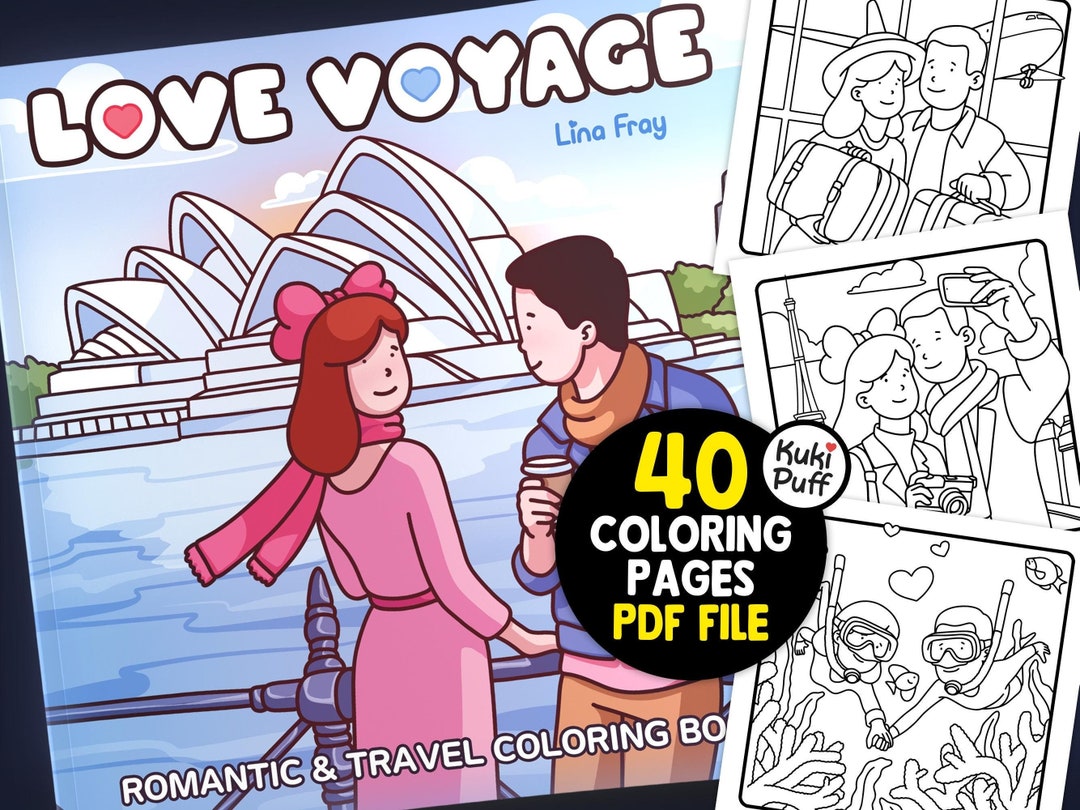 Love Voyage: Romantic Coloring Book With Traveling Couple by Lina Fray ...