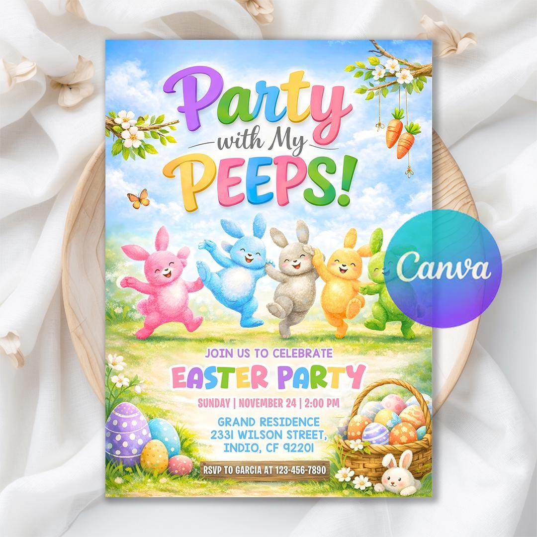 Easter Egg Hunt Invitation, Party With My Peeps, Easter Bunny Invite ...