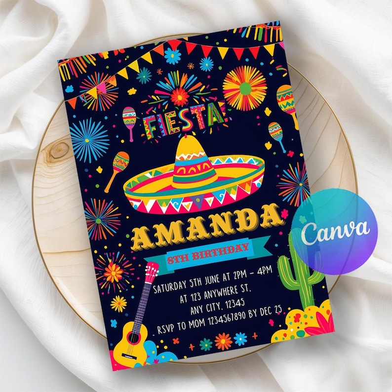 Fiesta Birthday Invitation, Mexican Theme Invitation, Fiesta Invitation ...