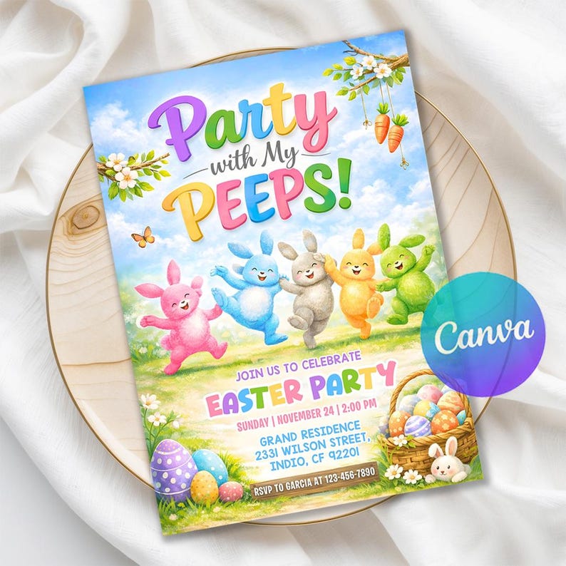 Easter Egg Hunt Invitation, Party With My Peeps, Easter Bunny Invite ...