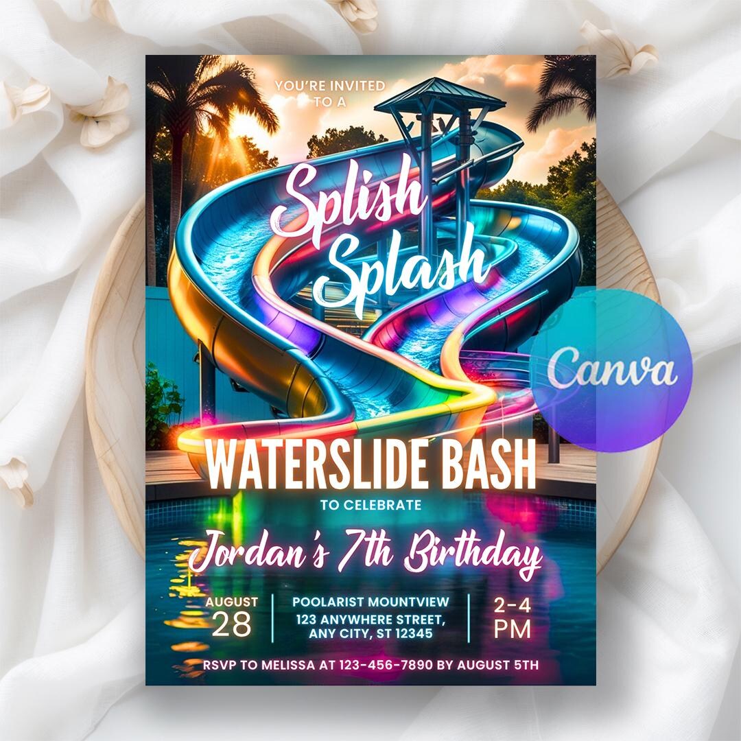 Editable Waterslide Birthday Invitation, Water Slide Invitation, Boy ...