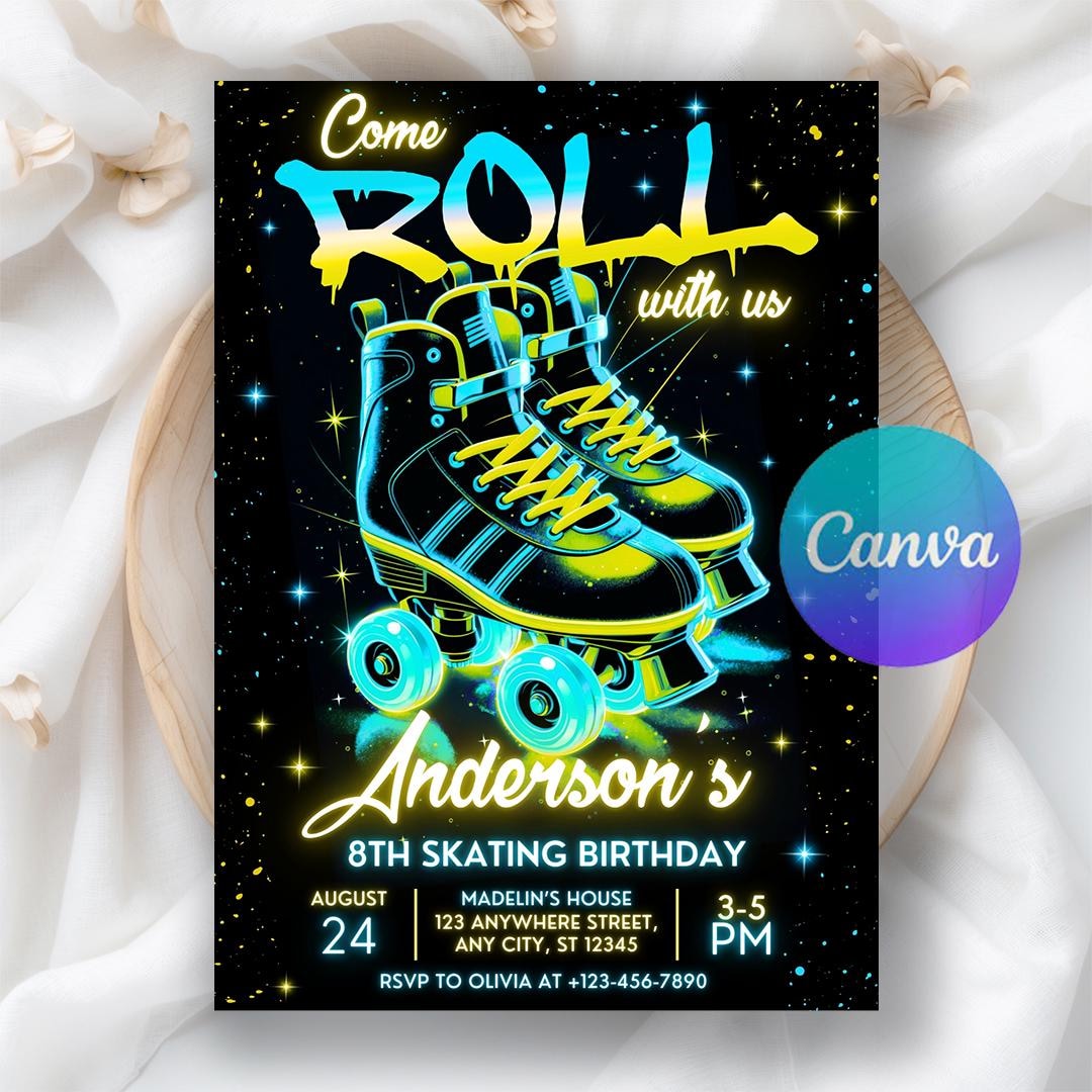 Editable Roller Skating Invitation, Roller Skate Birthday Party ...