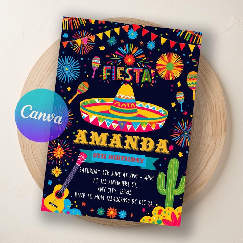 Fiesta Birthday Invitation, Mexican Theme Invitation, Fiesta Invitation ...