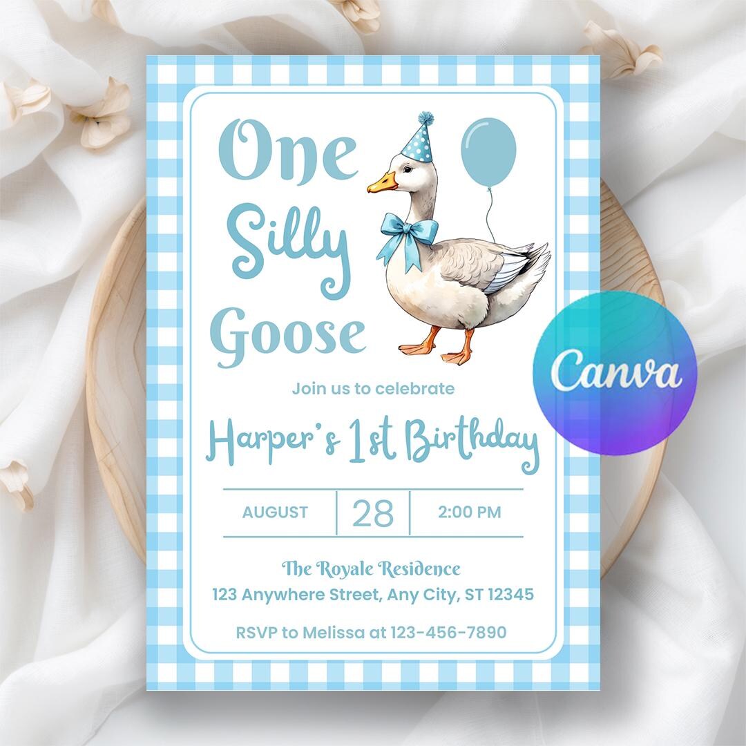 Editable One Silly Goose Birthday Invitation Template, Goose 1st ...