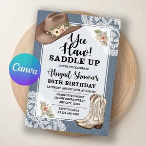Western Hoedown Birthday Invitation, Denim and Lace Party Invites ...