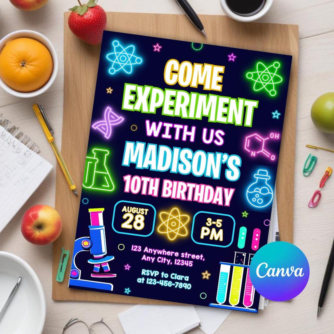 Mad Science Experiment Birthday Invitation, Boy Science Party, Science ...