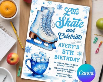 Ice Skating Birthday Party Invitation, Ice Skating Invite, Winter Skate ...
