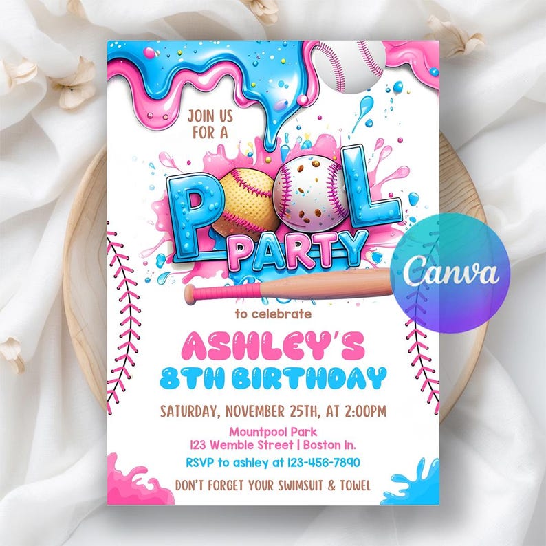 Baseball Drip Birthday Party Invitation, Baseball Birthday Invite ...
