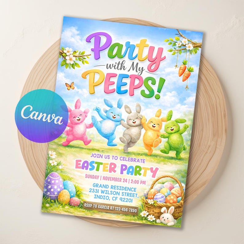 Easter Egg Hunt Invitation, Party With My Peeps, Easter Bunny Invite ...