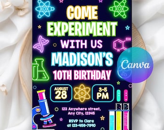 Editable Mad Science Experiment Birthday Invitation, Science Experiment ...