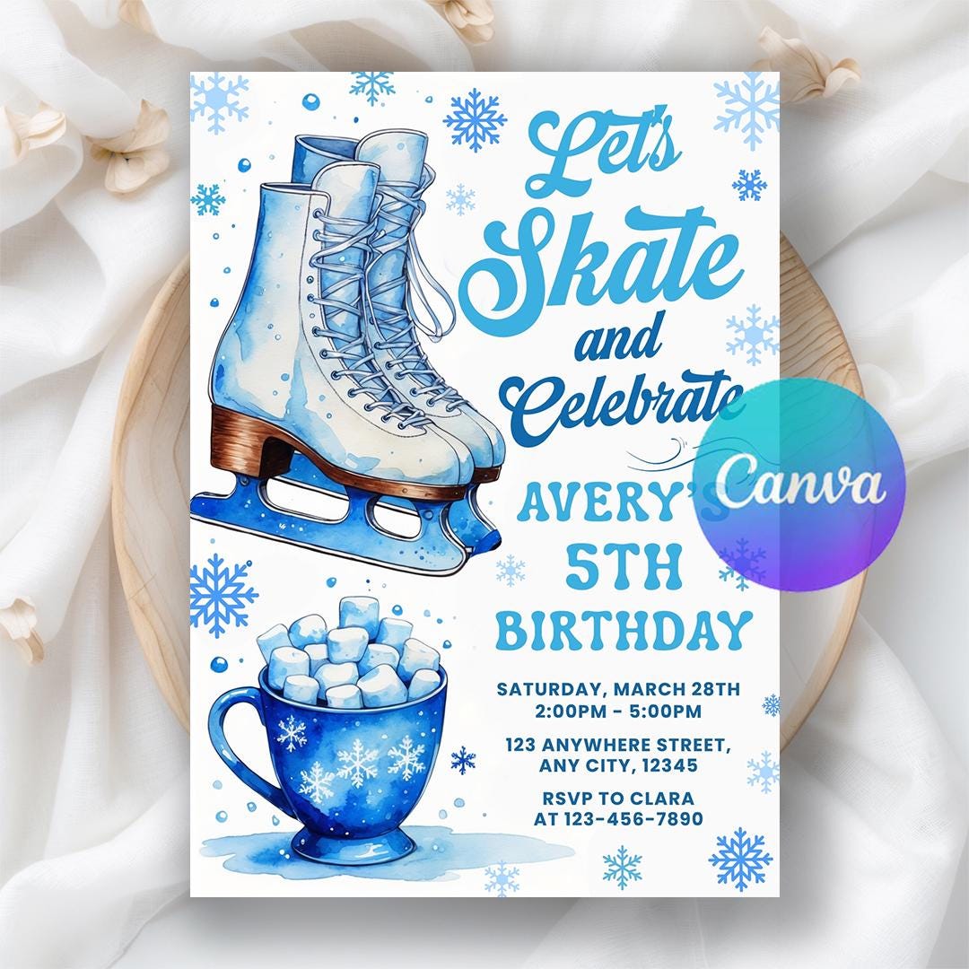 Ice Skating Birthday Party Invitation, Ice Skating Invite, Winter Skate ...