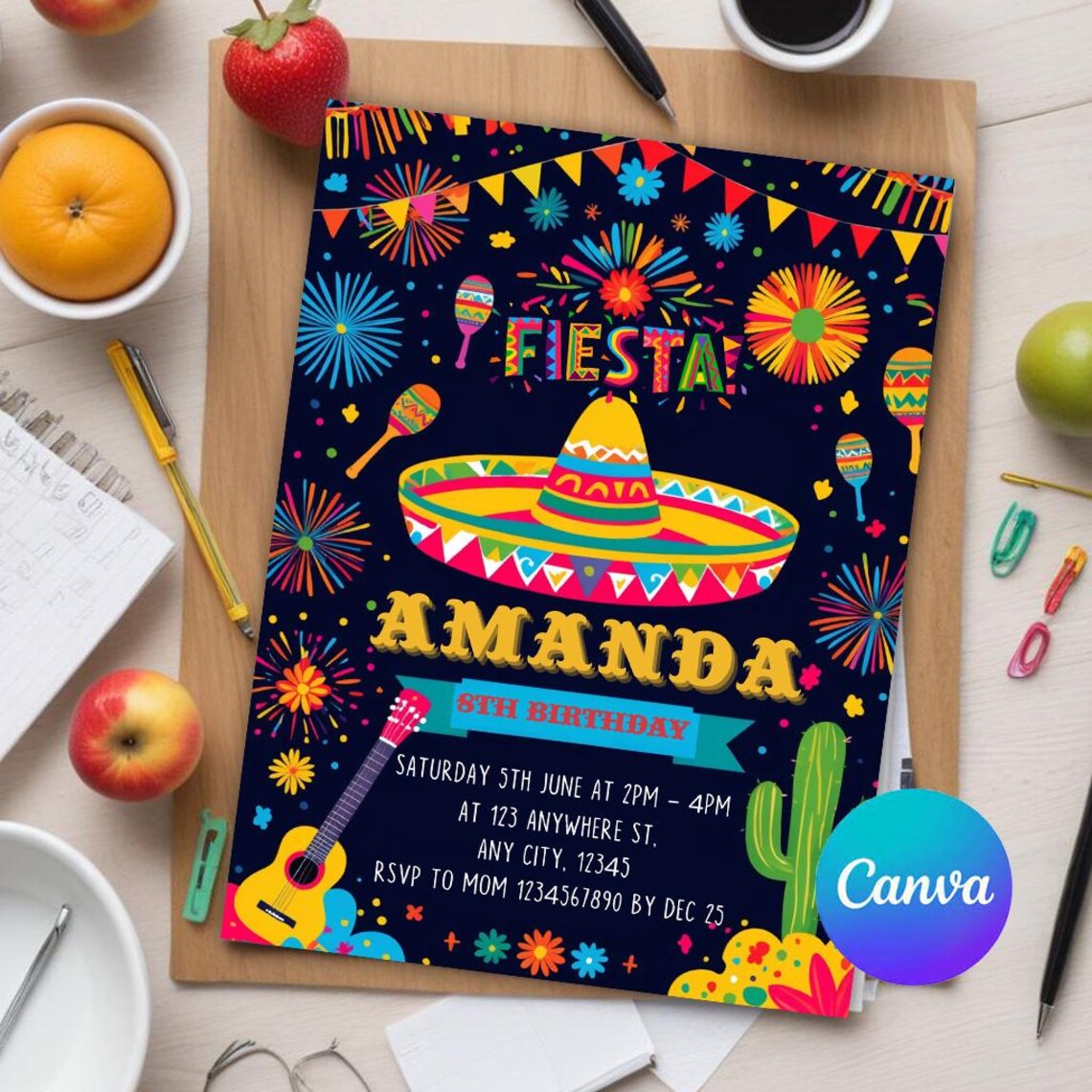Fiesta Birthday Invitation, Mexican Theme Invitation, Fiesta Invitation ...