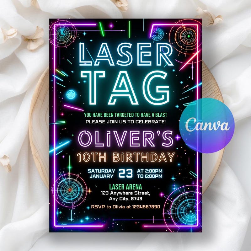 Canva Laser Tag Birthday Invitation - Etsy