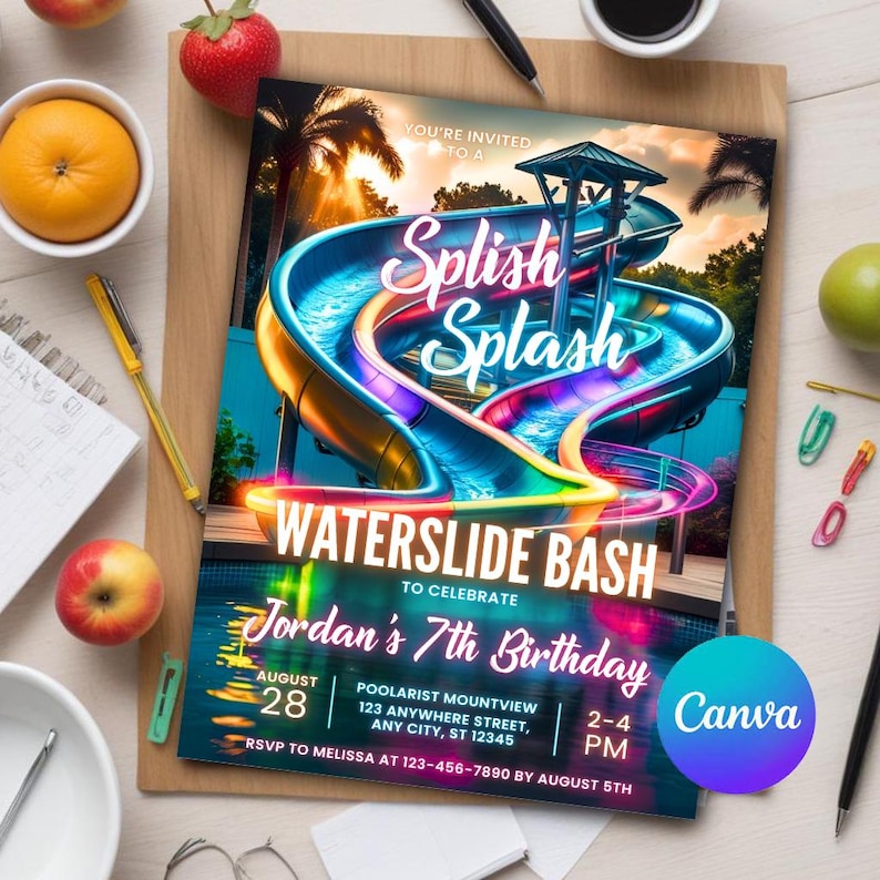 Editable Waterslide Birthday Invitation, Water Slide Invitation, Boy ...