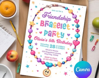Editable Friendship Bracelet Invitation, Girl Birthday Bead Bracelet ...