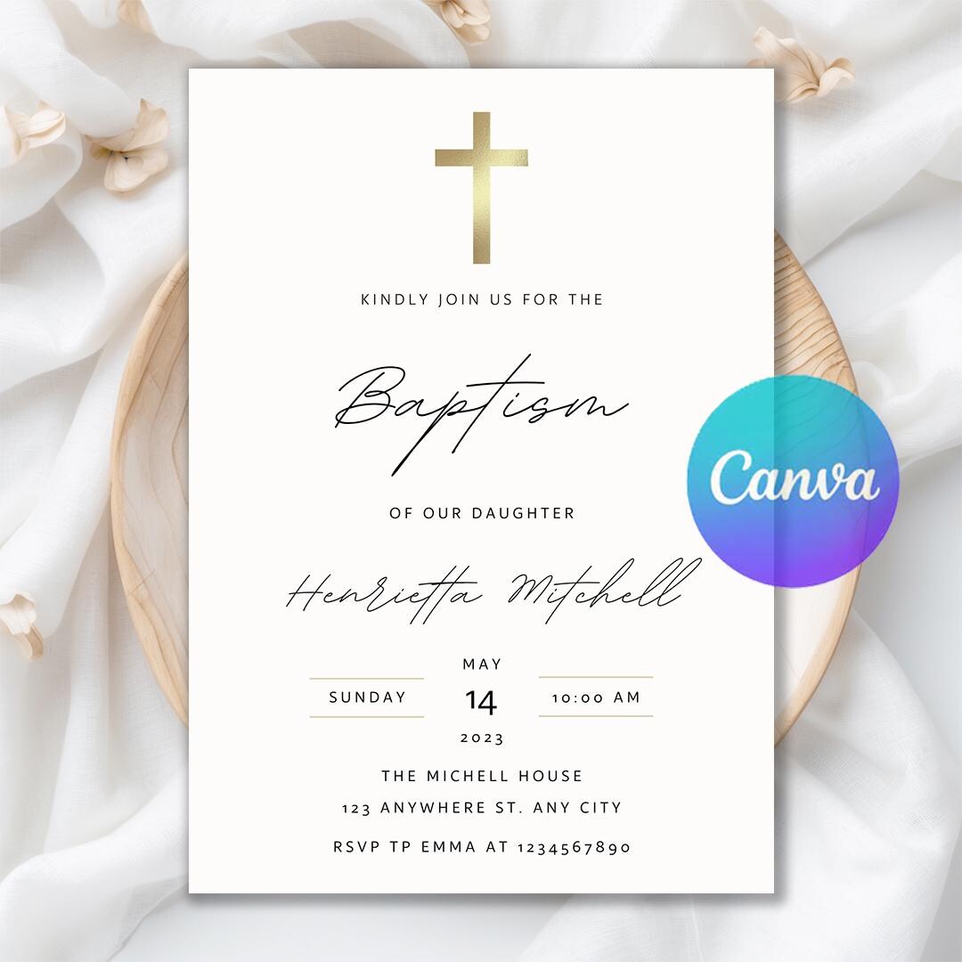 Baptism Invitation Template, Minimalist Baptism Invitation, Baptism ...