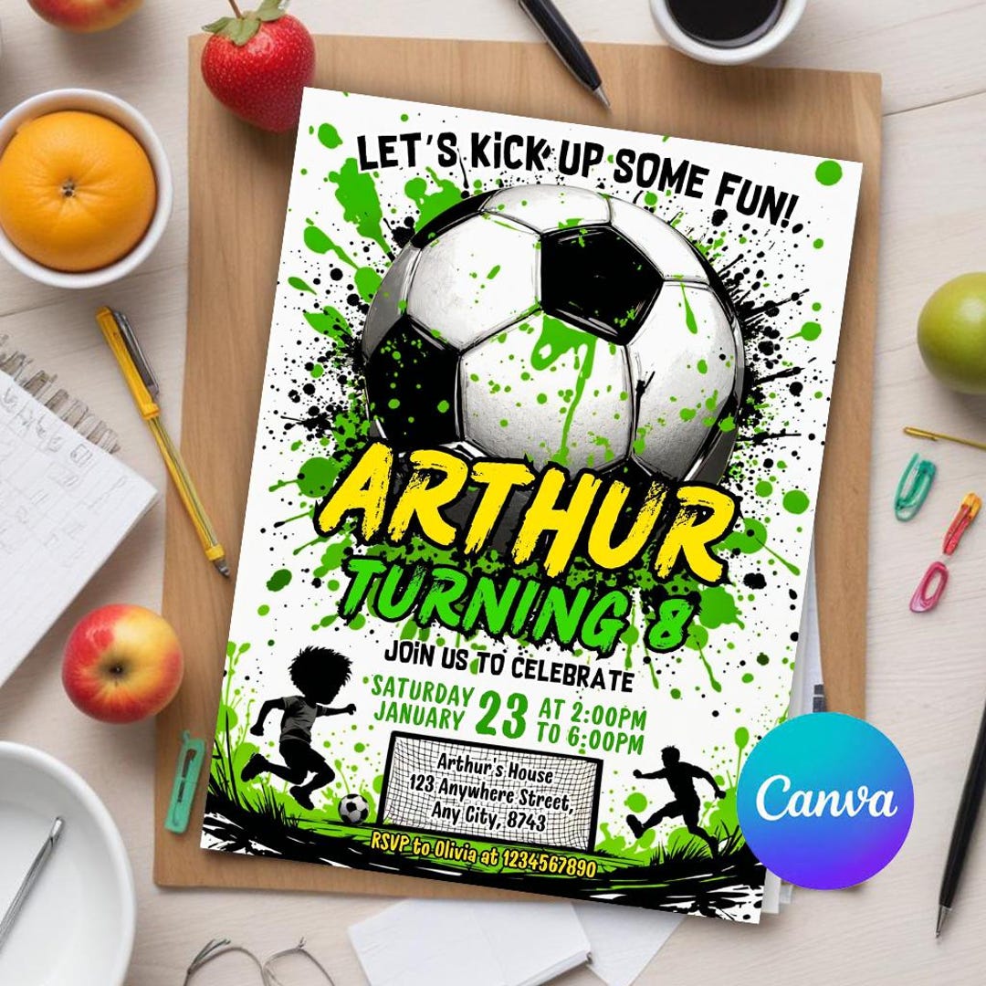 Soccer Birthday Invitation, Football Invitation, Kickoff Celebration ...