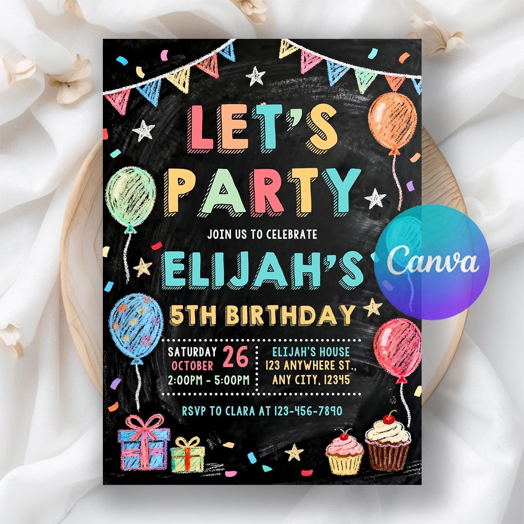Simple Colorful Birthday Invitation, Cheerful Birthday Party Invite ...