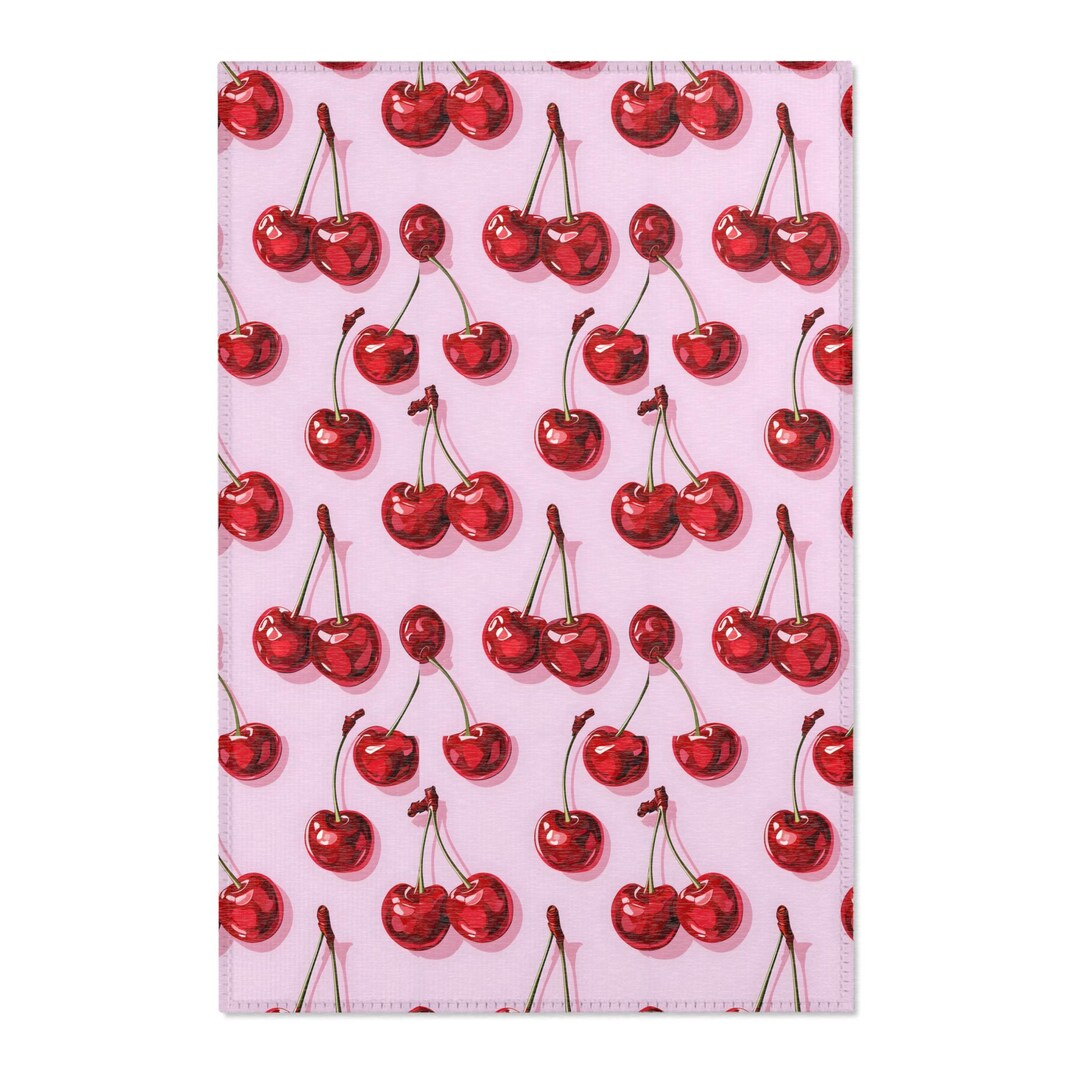 Vintage Cherry Area Rug, Retro Red Rug, Bold Pink Accent Carpet ...