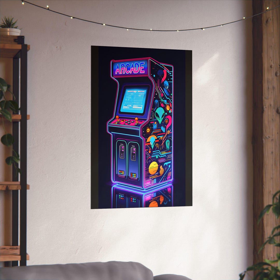 Neon Arcade Poster, Retro Gaming Wall Art, Vintage Game Room Decor ...
