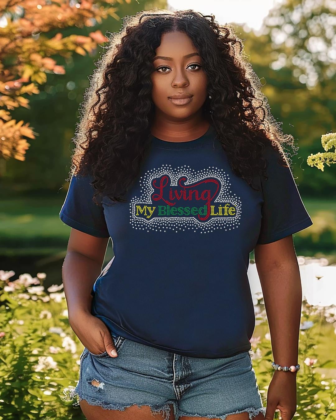 Living My Blessed Life Rhinestone Transfer - Inspirational Iron-on ...