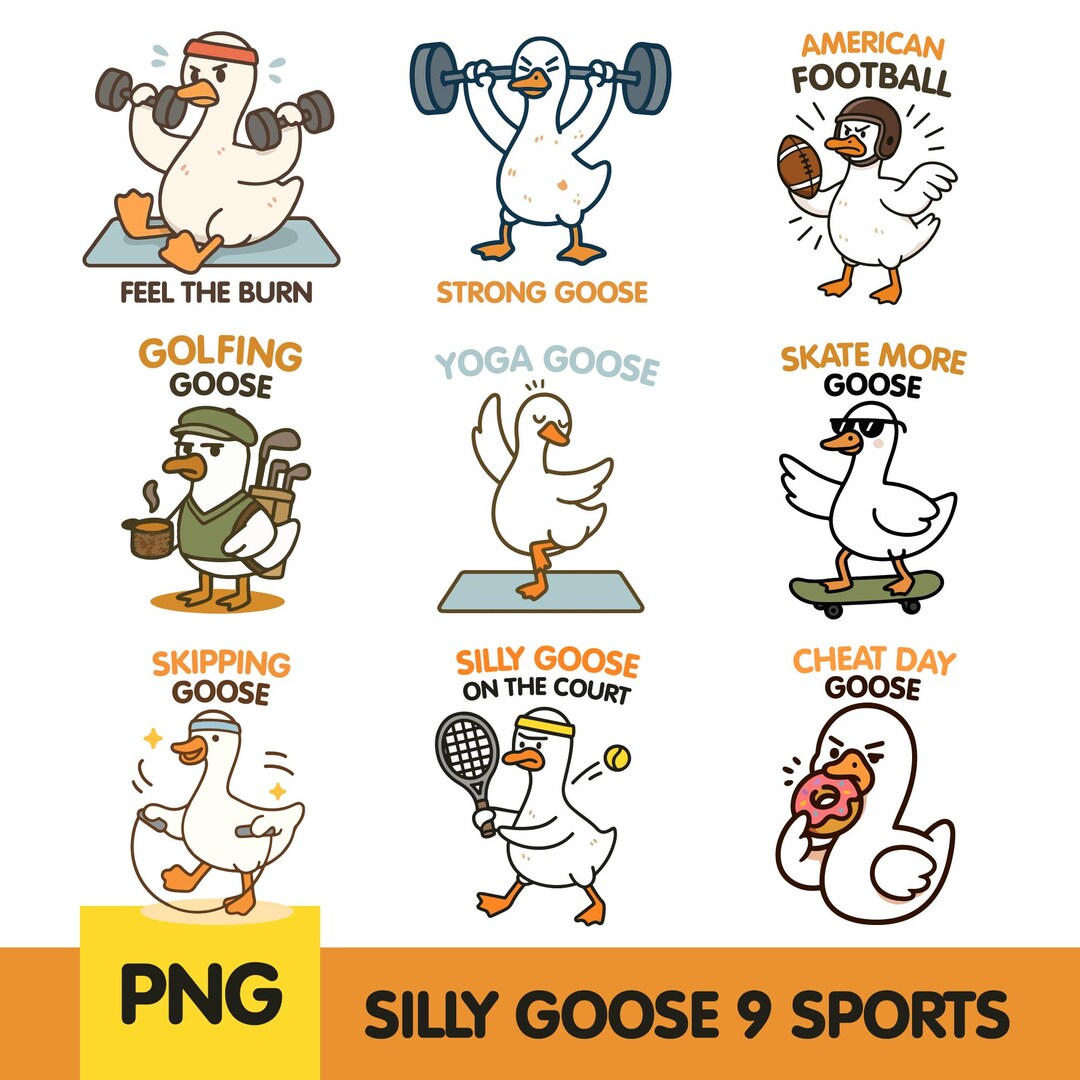 Funny Sports Goose PNG Clipart Bundle | Workout Goose (digital Download ...