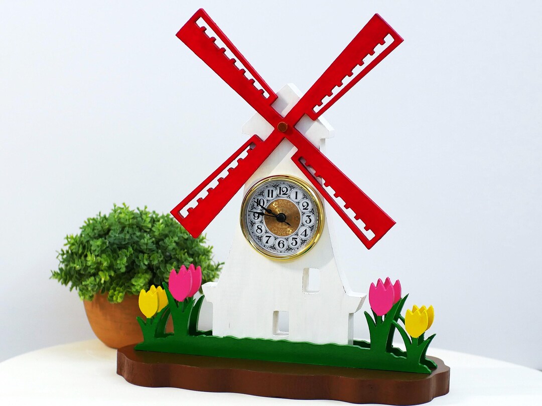 Windmill Clock, Colorful Windmill Clock, Cartoon Colored Windmill Clock ...