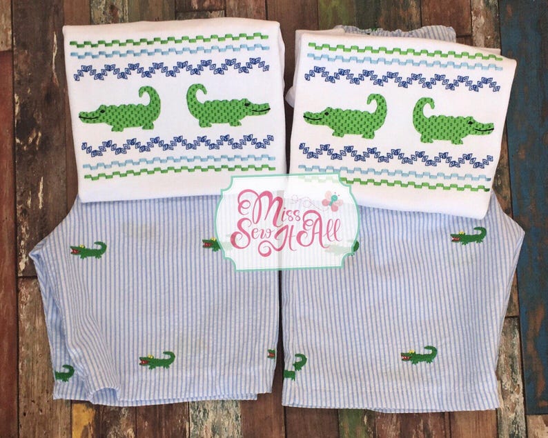 Faux Smocked Alligator Shorts Set | Etsy