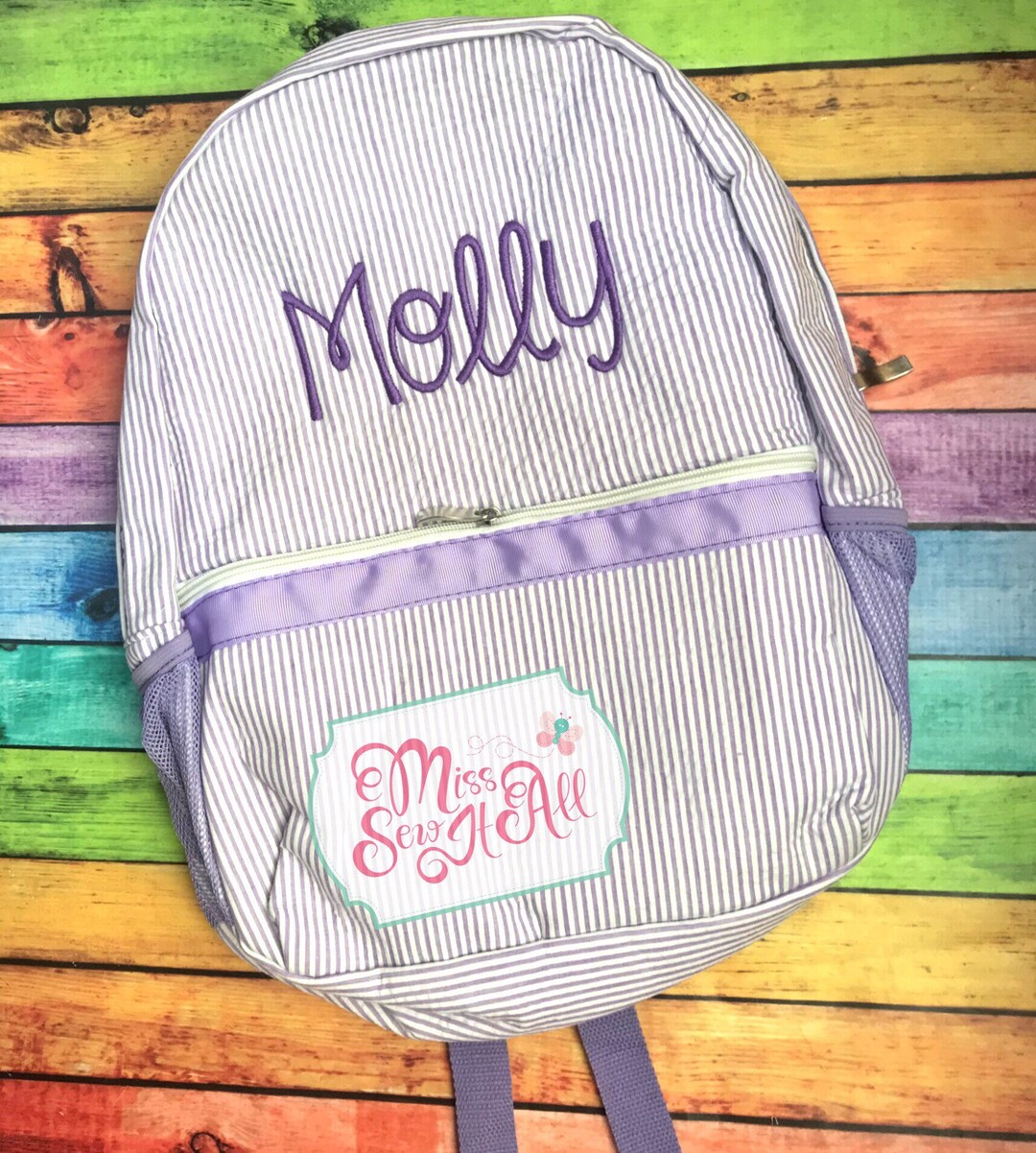 Girls Monogrammed Backpack, Custom Backpack, Monogrammed Seersucker ...