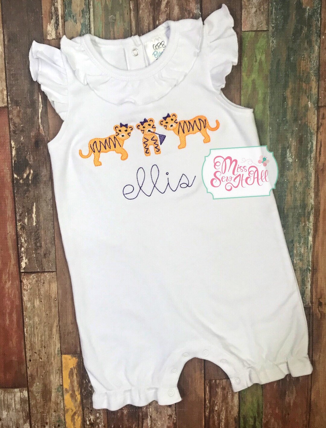 Girls Tiger Romper, Girl Tiger Football Outfit, Mini Tiger Trio Romper ...